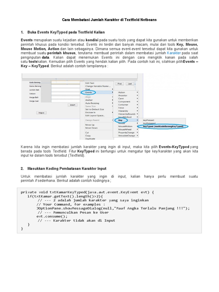 Cara Membatasi Jumlah Karakter Di Textfield Netbeans | PDF