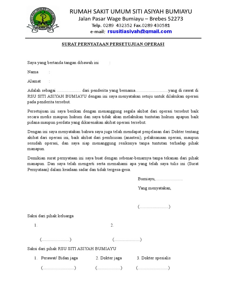 Surat Pernyataan Persetujuan Operasi | PDF