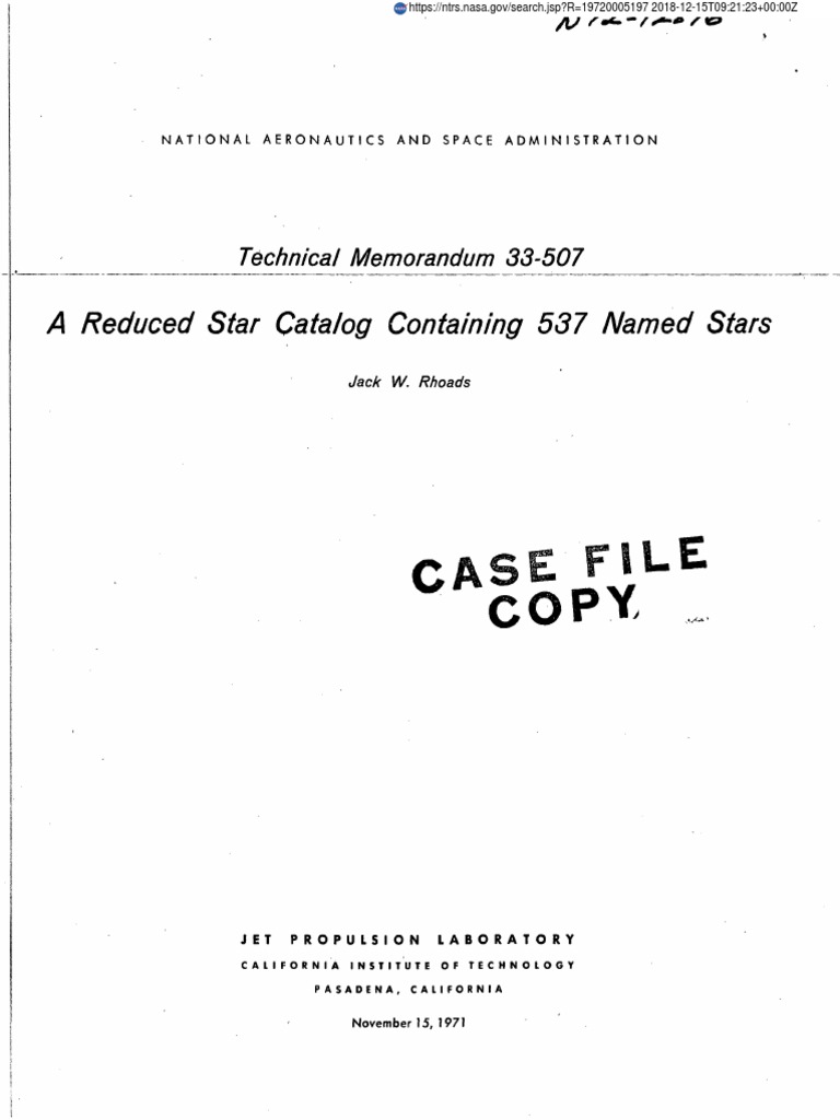 A Reduced Star Catalog Containing 537 Named Stars: Technical Memorandum ...