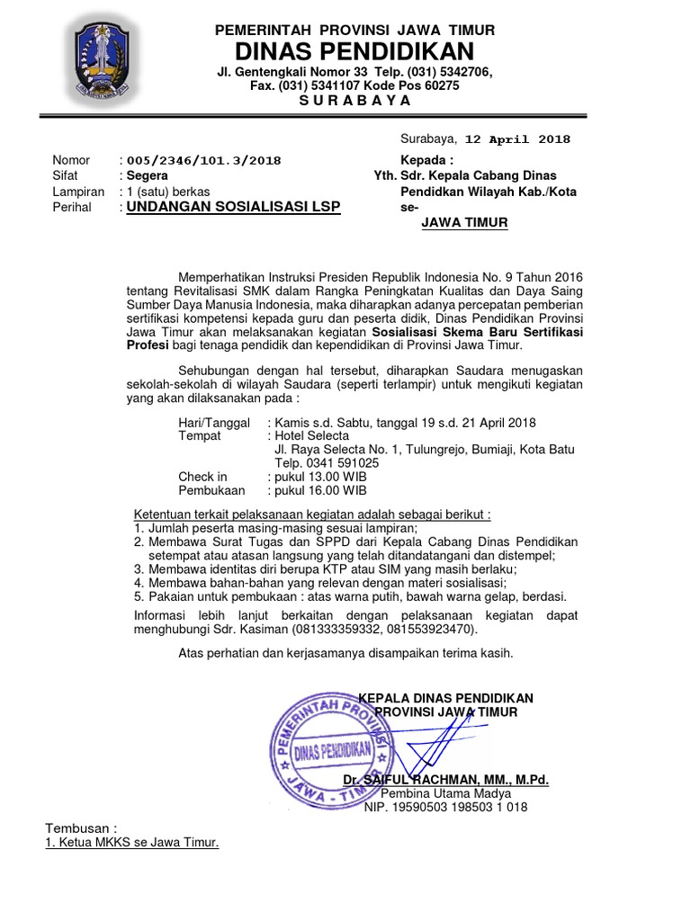 Undangan Sosialisasi Skema LSP | PDF Undangan Sosialisasi Skema LSP | PDF