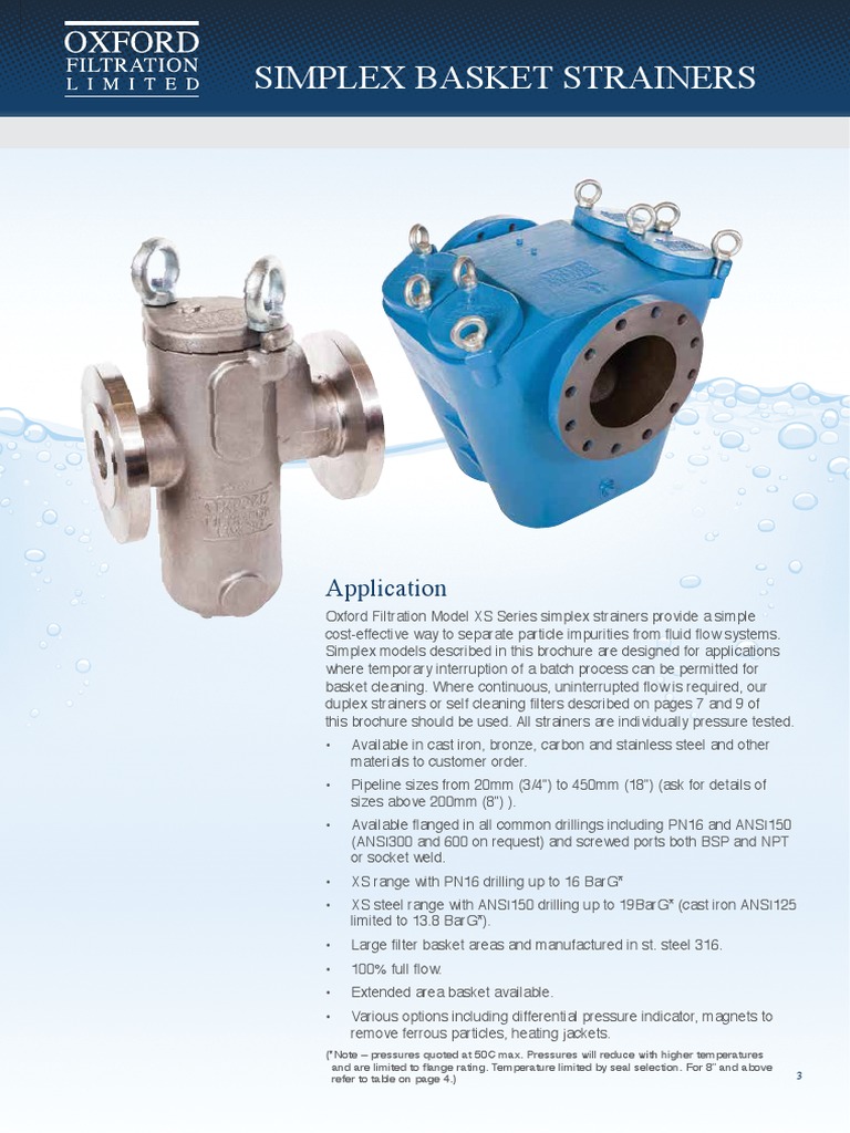 Simplex Basket Strainers: Application | PDF | Filtration | Flow Measurement
