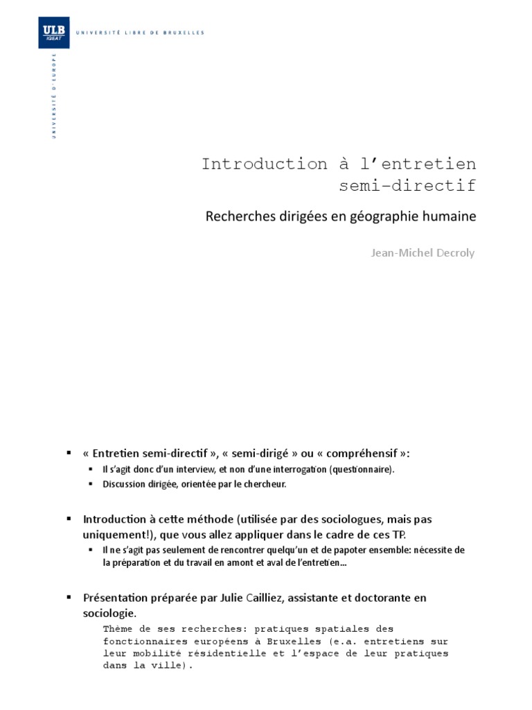 Guide De Lentretien Semi Directif Pdf Sociologie
