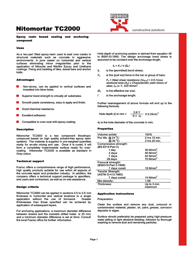 Nitomortar TC2000 | PDF | Epoxy | Adhesive
