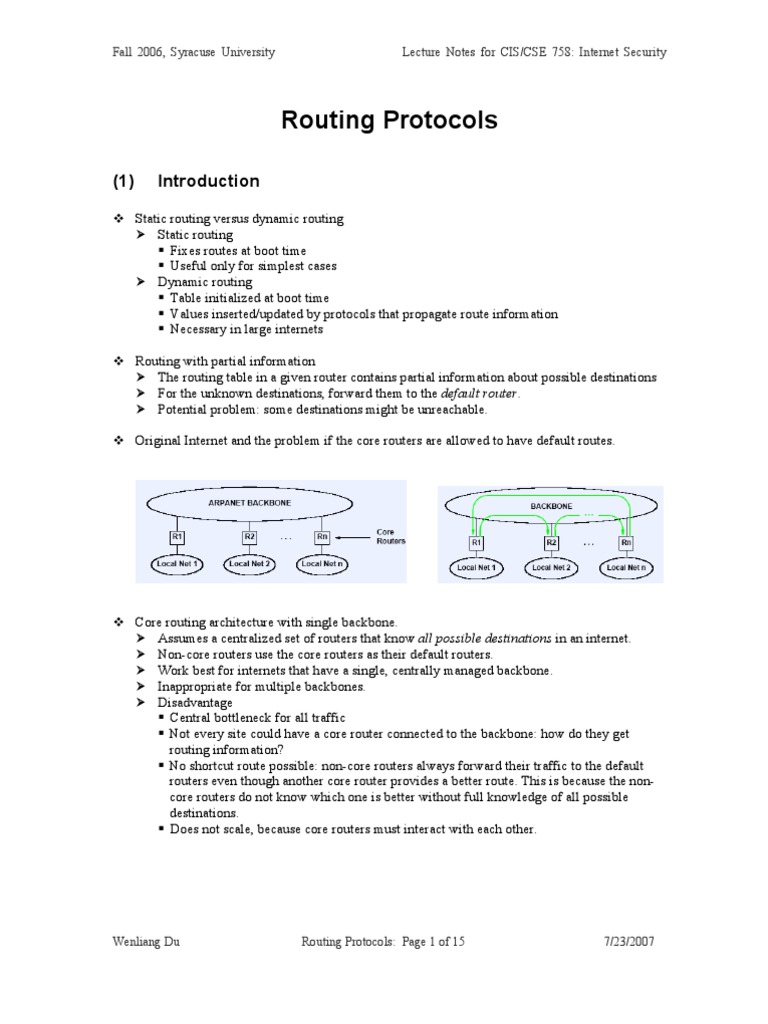Routing Protocols 1 Introduction Pdf Routing Router Computing