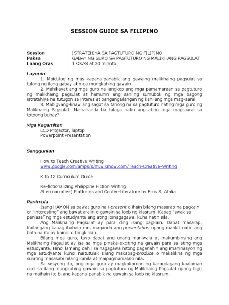 Session Guide Sa Filipino | PDF
