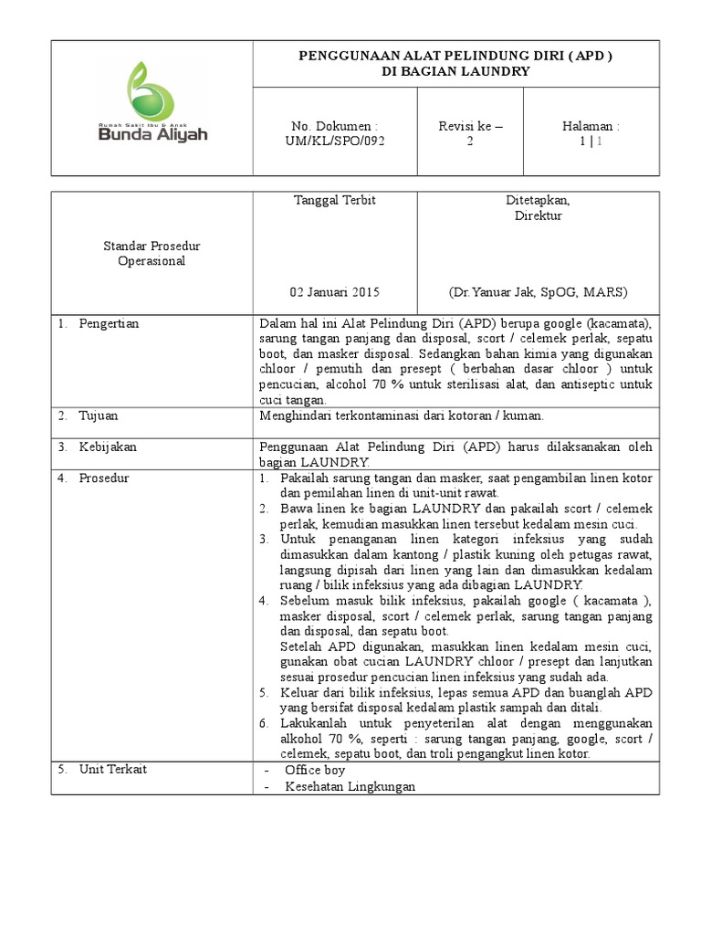 APD di Bagian Laundry | PDF
