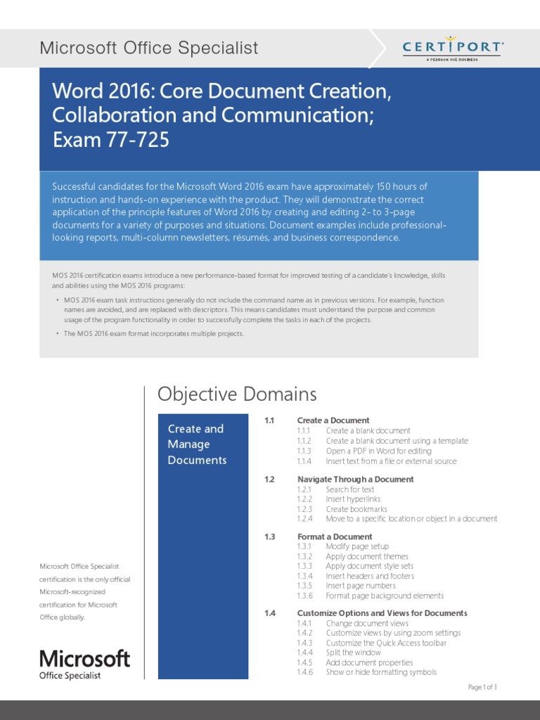 Word 2016: Core Document Creation, Collaboration and Communication Exam ...