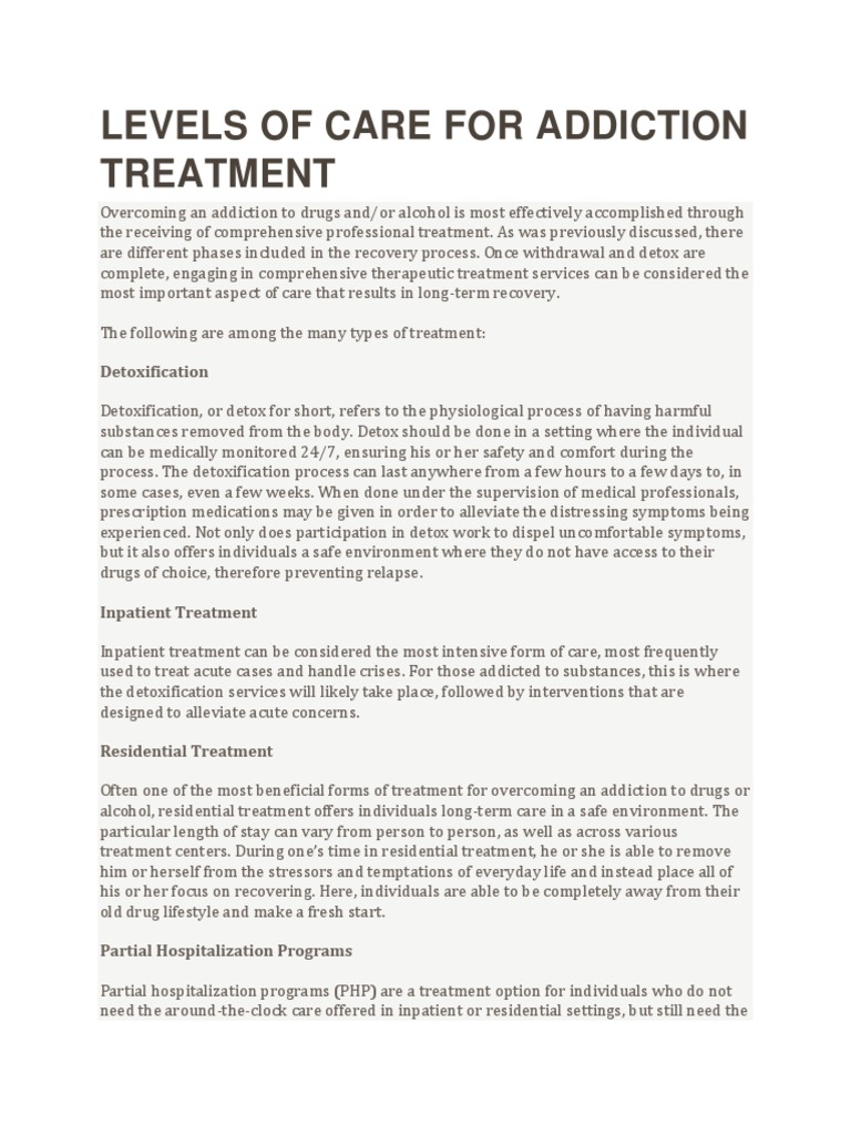 Levels of Care For Addiction Treatment | PDF | Drug Rehabilitation ...
