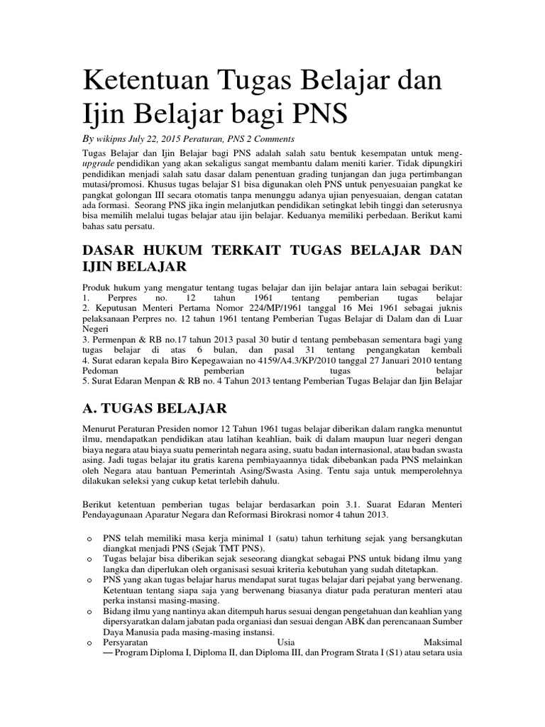 Ketentuan Tugas Belajar Dan Ijin Belajar Bagi PNS | PDF | Karier & Perkembangan