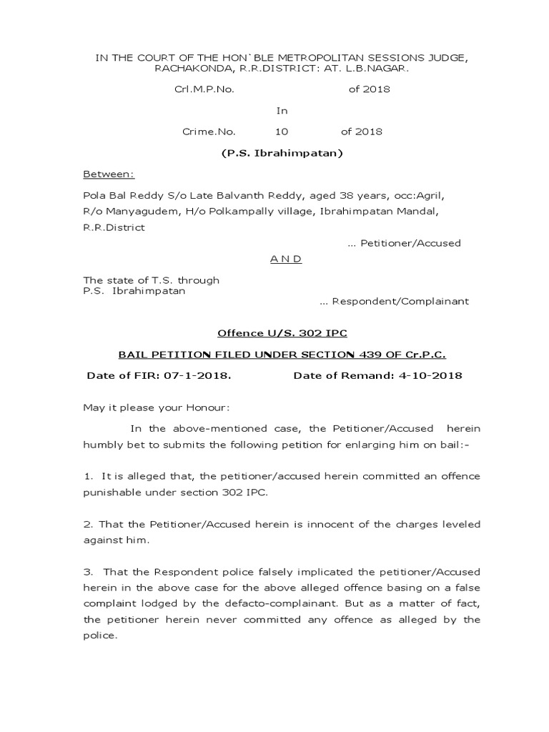 Bail Petition | PDF | Bail | Law Enforcement