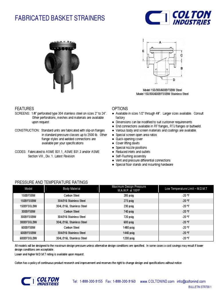 Fabricated Basket Strainer Dimensions | PDF | Mechanical Engineering ...