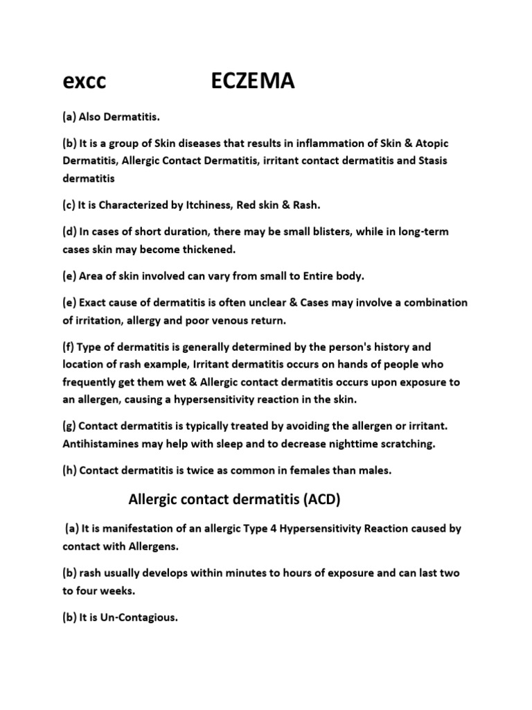 Excc Eczema: Allergic Contact Dermatitis (ACD) | PDF | Dermatitis | Allergy