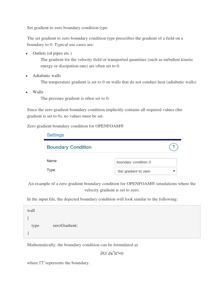 Set Gradient to Zero Boundary Condition in CFD | PDF