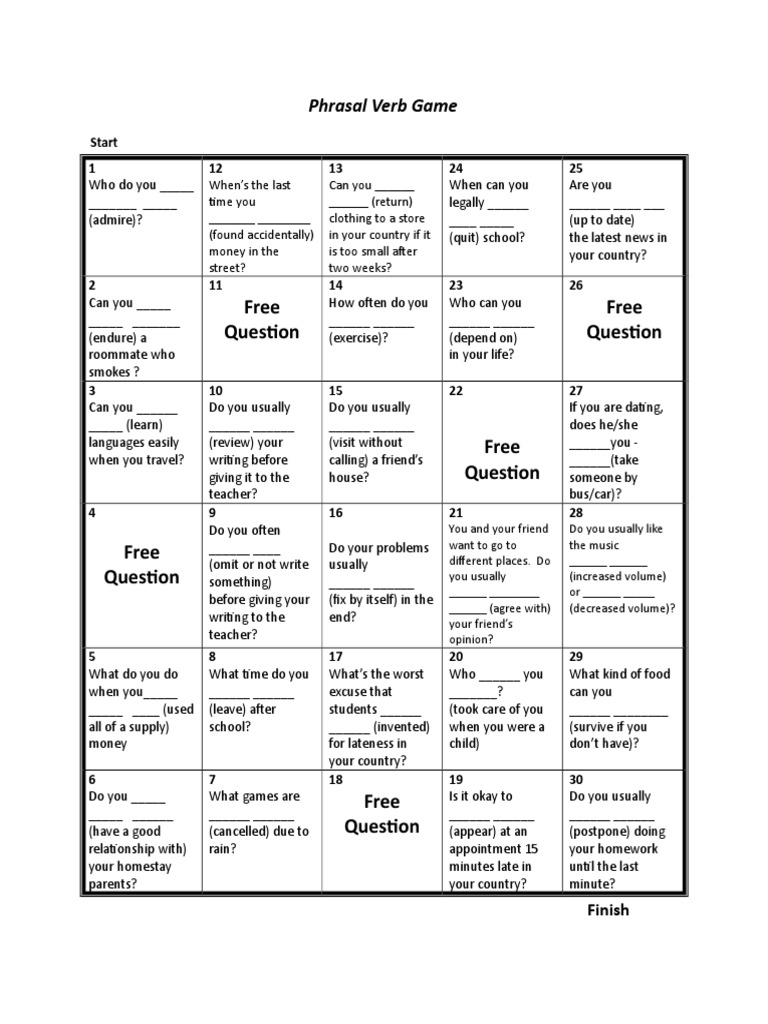 Phrasal Verb Board Game and Role Play | PDF