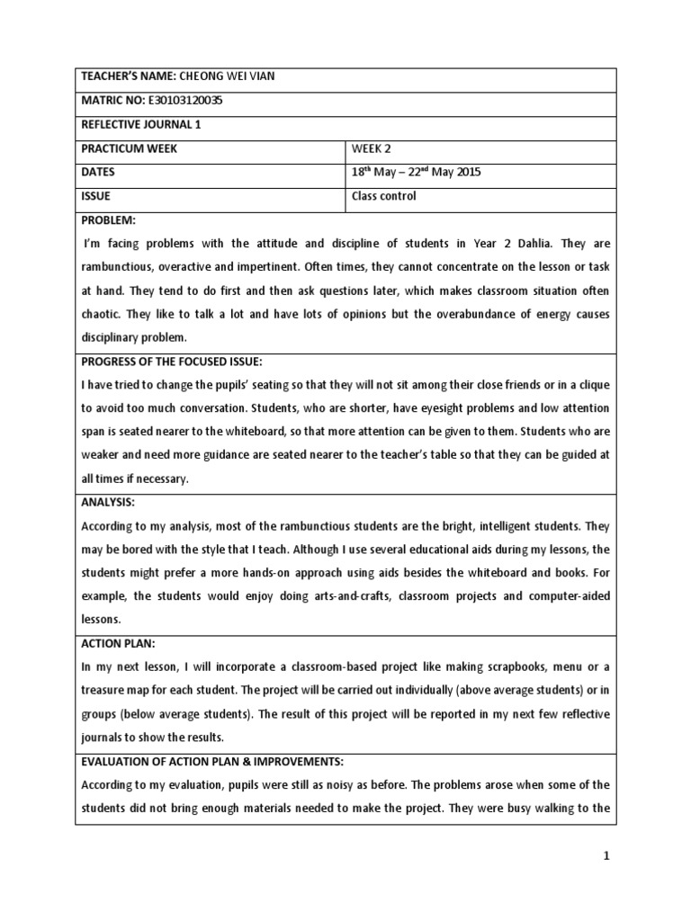 Teaching Practicum Reflective Journal | PDF | Classroom | Teachers