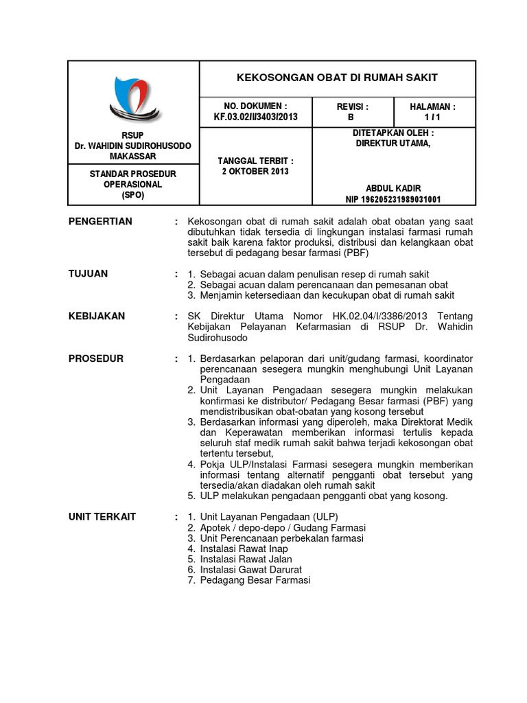 Spo Kekosongan Obat Di Rumah Sakit Pdf