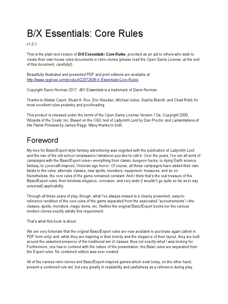 BX Essentials Core Rules - Plain Text Edition | PDF | Leisure