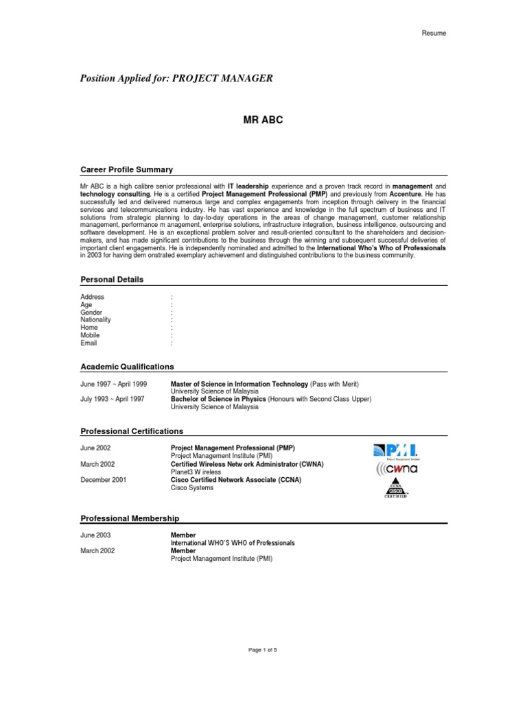 Sample CV | PDF | Internet Service Provider | Project Manager