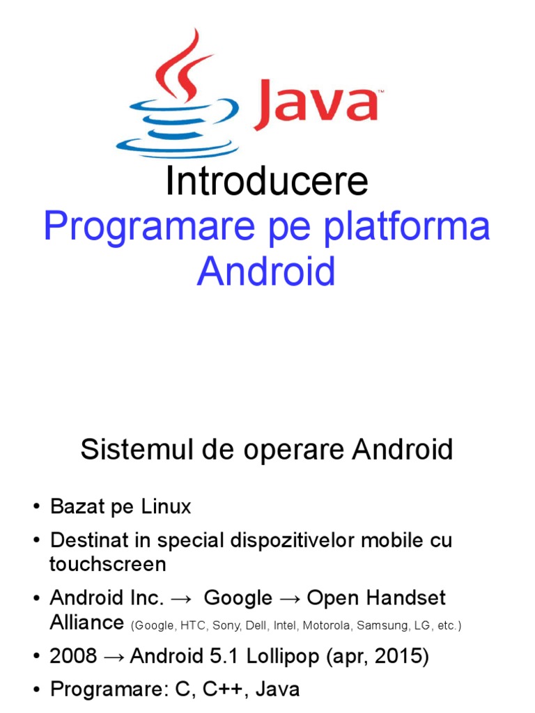 Introducere: Programare Pe Platforma Android | PDF | Android (Operating System) | Java ...
