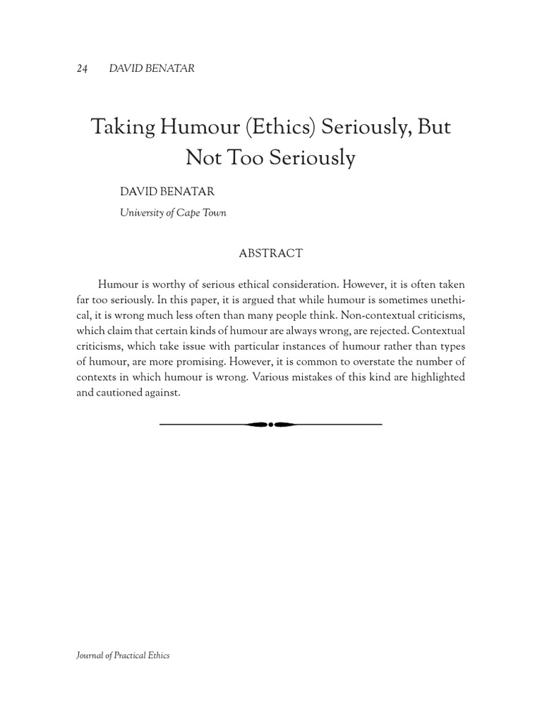 Taking Humour (Ethics) Seriously, But Not Too Seriously PDF | PDF ...