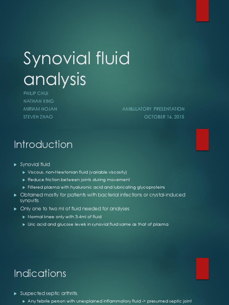 Synovial Fluid Analysis for Arthritis Diagnosis | PDF | Gout | Arthritis
