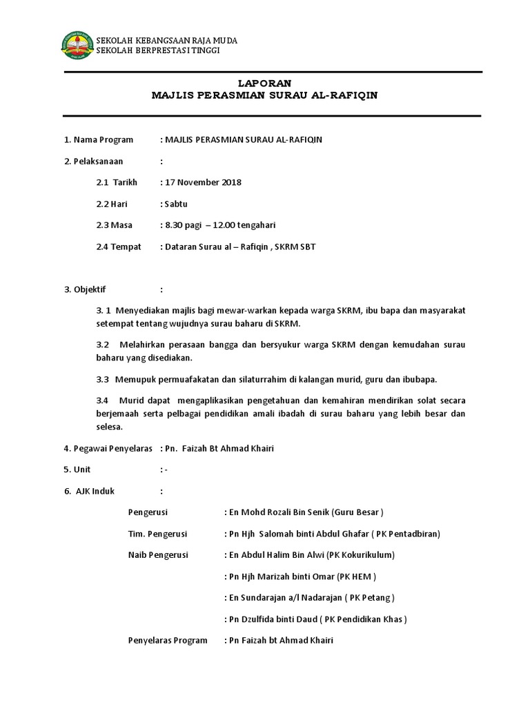 Laporan Perasmian Surau | PDF