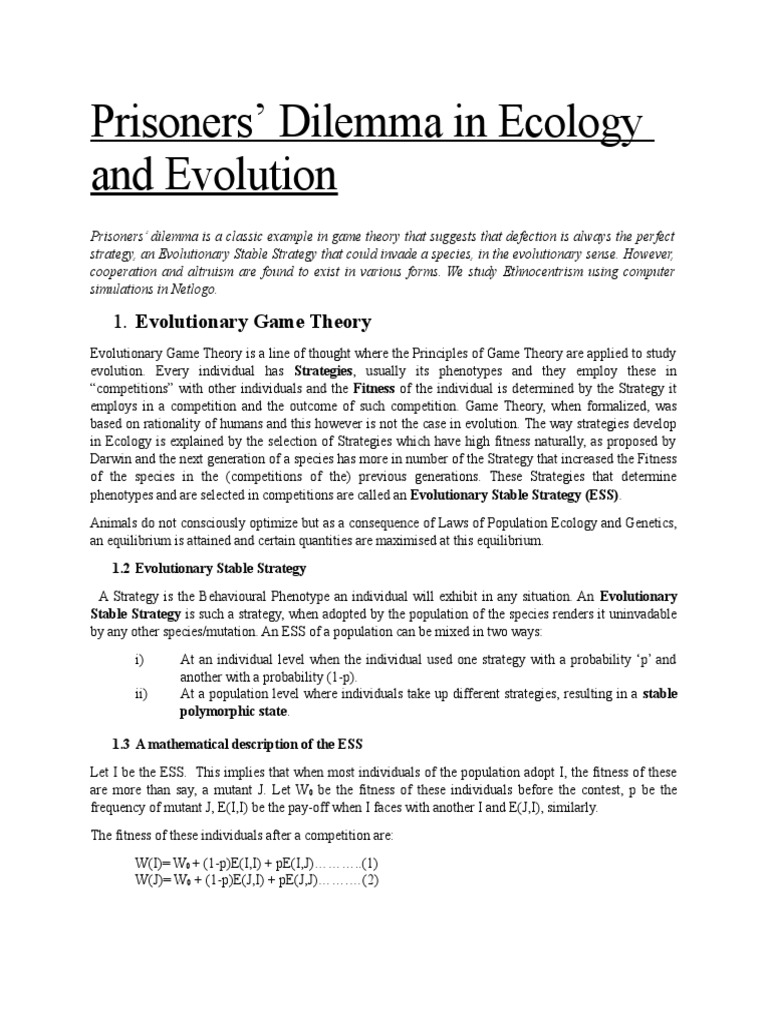 Prisoner's Dilemma and Ethnocentricism | PDF | Game Theory | Evolution
