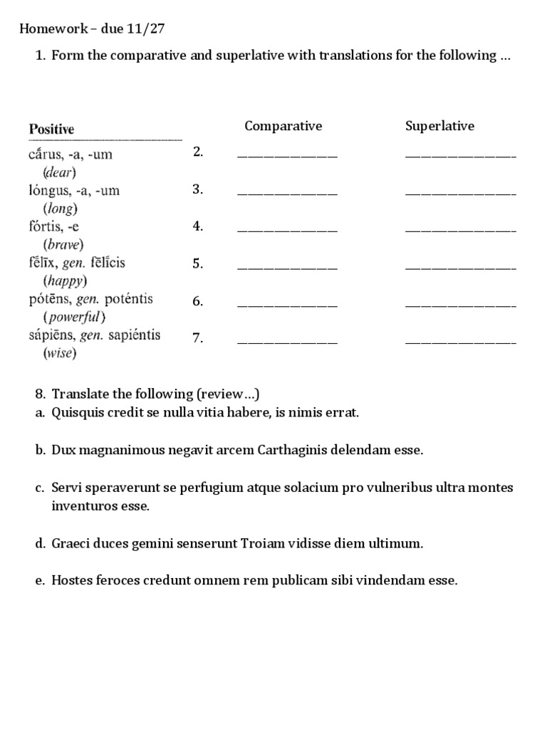Latin Sentences: Comparatives and Superlatives 1 | PDF