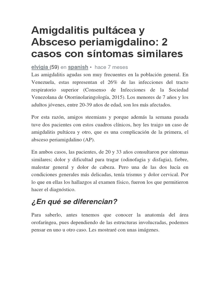 Absceso Periamigdalino | PDF | Enfermedades y trastornos | Rtt