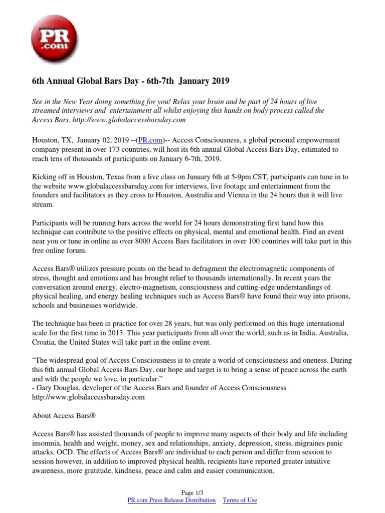 6th Annual Global Bars Day - 6th-7th January 2019 | PDF | Consciousness ...