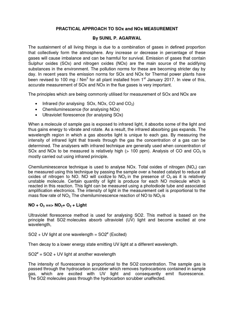 SOx and NOx Measurement Techniques | PDF | Ultraviolet | Fluorescence