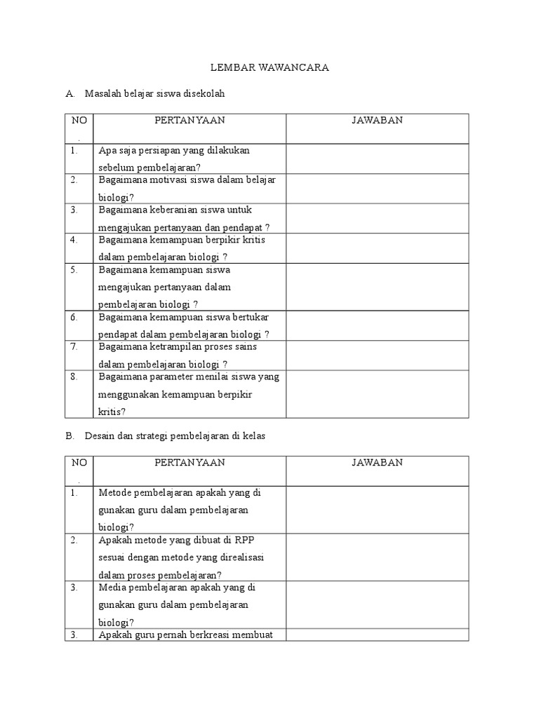 Lembar Wawancara | PDF