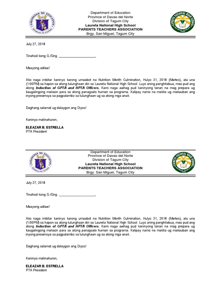 PTA Invitation For Induction | PDF