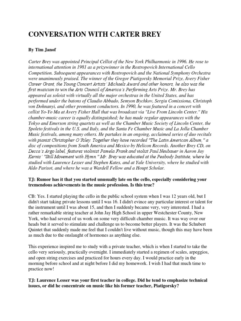 Conversation With Carter Brey | PDF | Cello | Classical Music