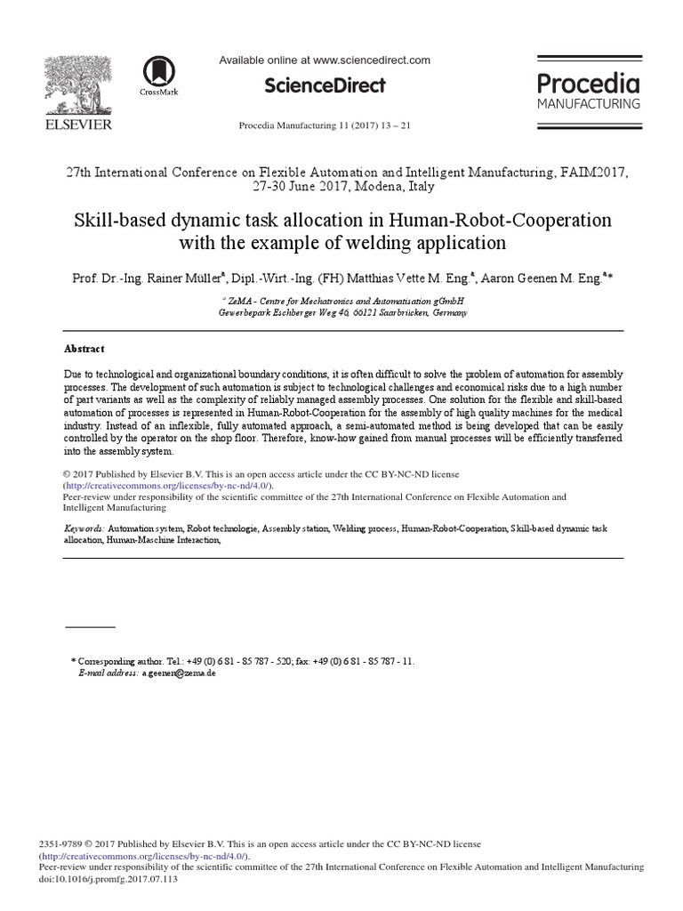 Skill-Based Dynamic Task Allocation in Human-Robot-Cooperation | PDF ...