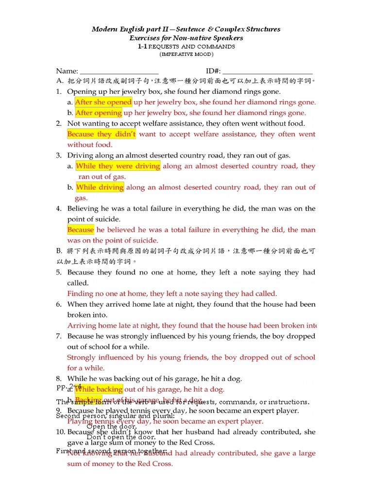 1-01 Requests and Commands | Download Free PDF | Grammatical ...