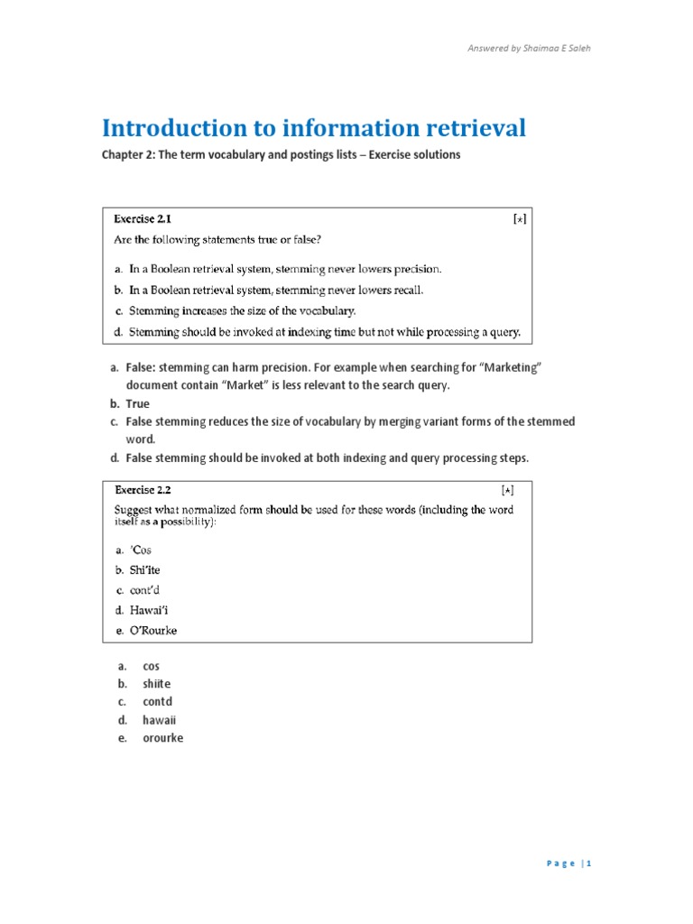 Information Retrieval: Exercise Solutions | PDF