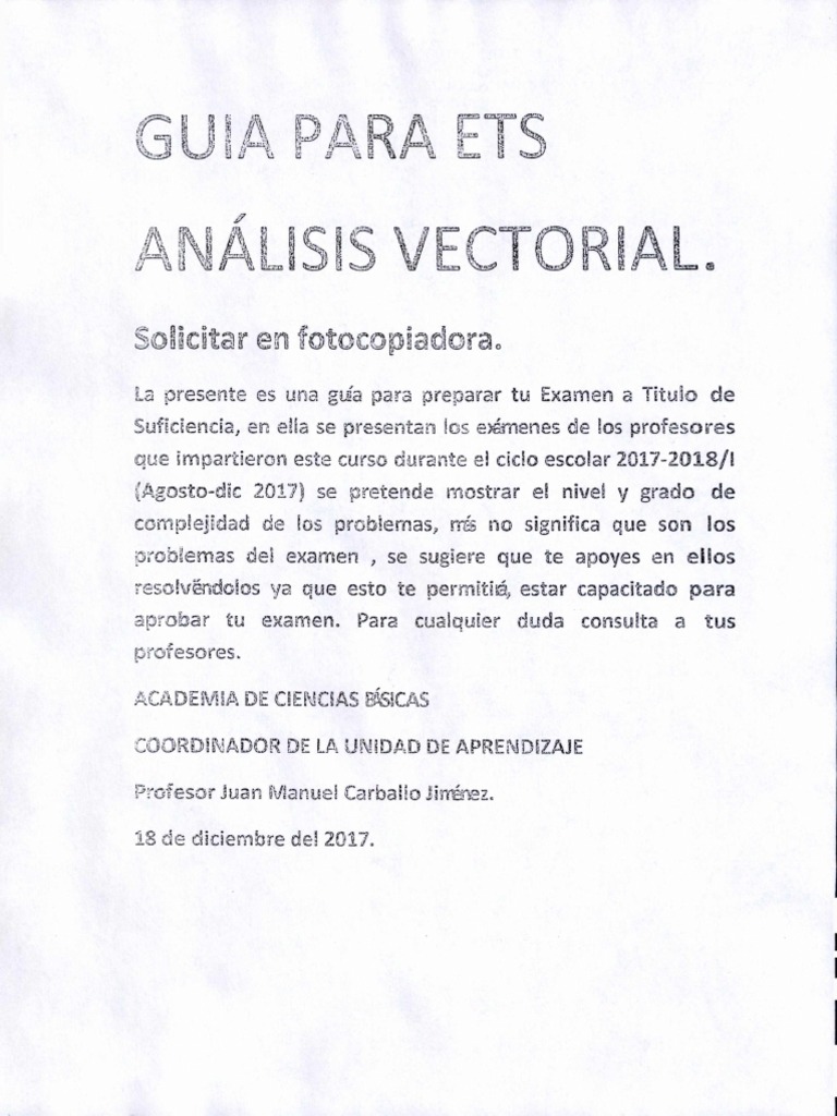 Guia ETS Analisis Vectorial | PDF | Vector Euclidiano | Geometria plana)