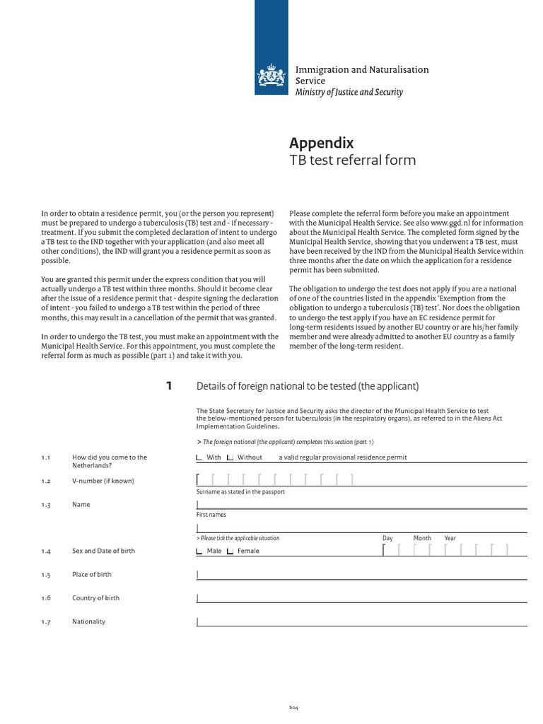 Appendix: TB Test Referral Form | PDF | Tuberculosis | Passport