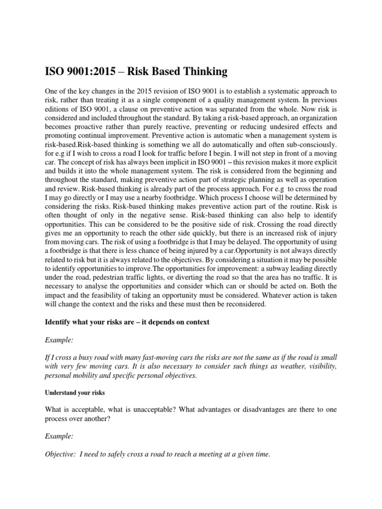ISO 9001:2015 - Risk Based Thinking: Identify What Your Risks Are - It ...