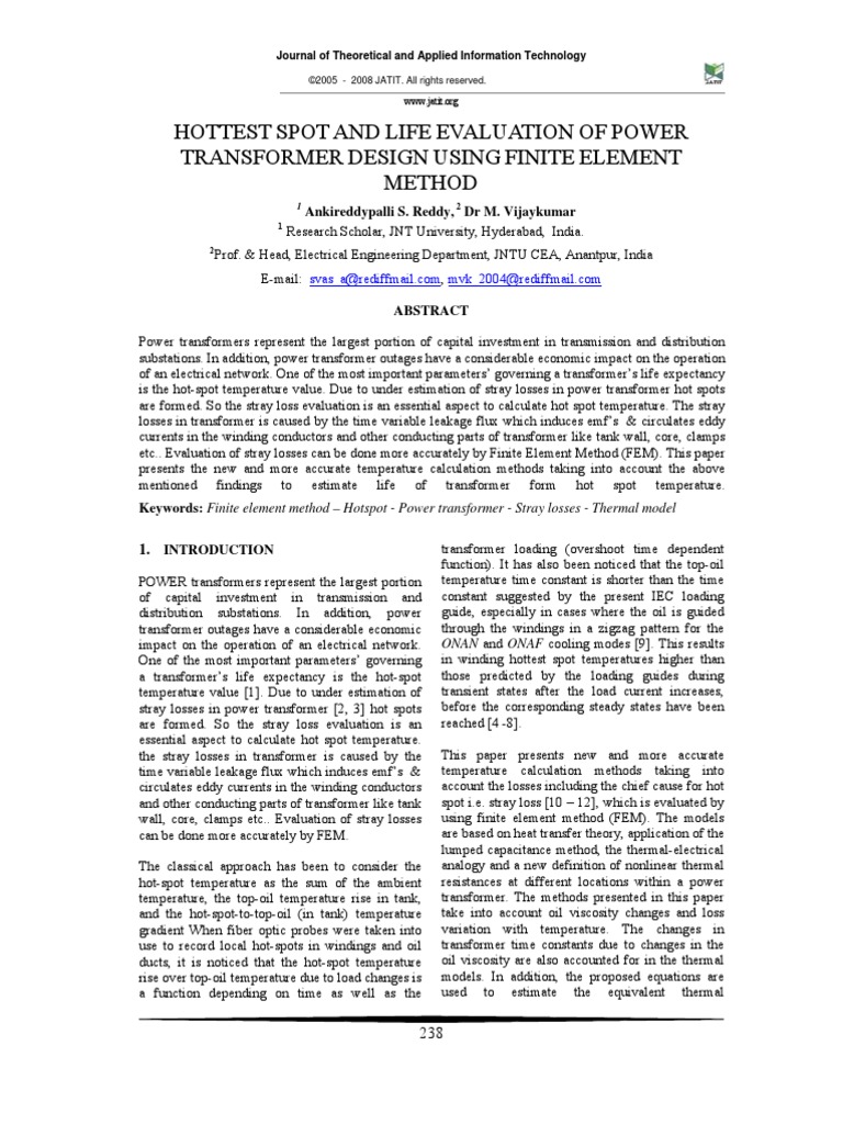 Finite Element Method Hotspot Power Transformer Stray Losses Thermal Model | PDF | Transformer ...
