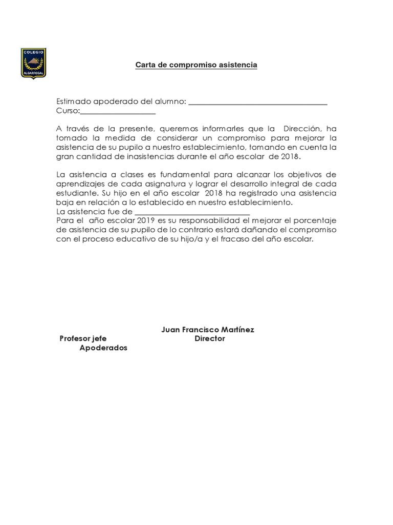 Carta de Compromiso Asistencia | PDF