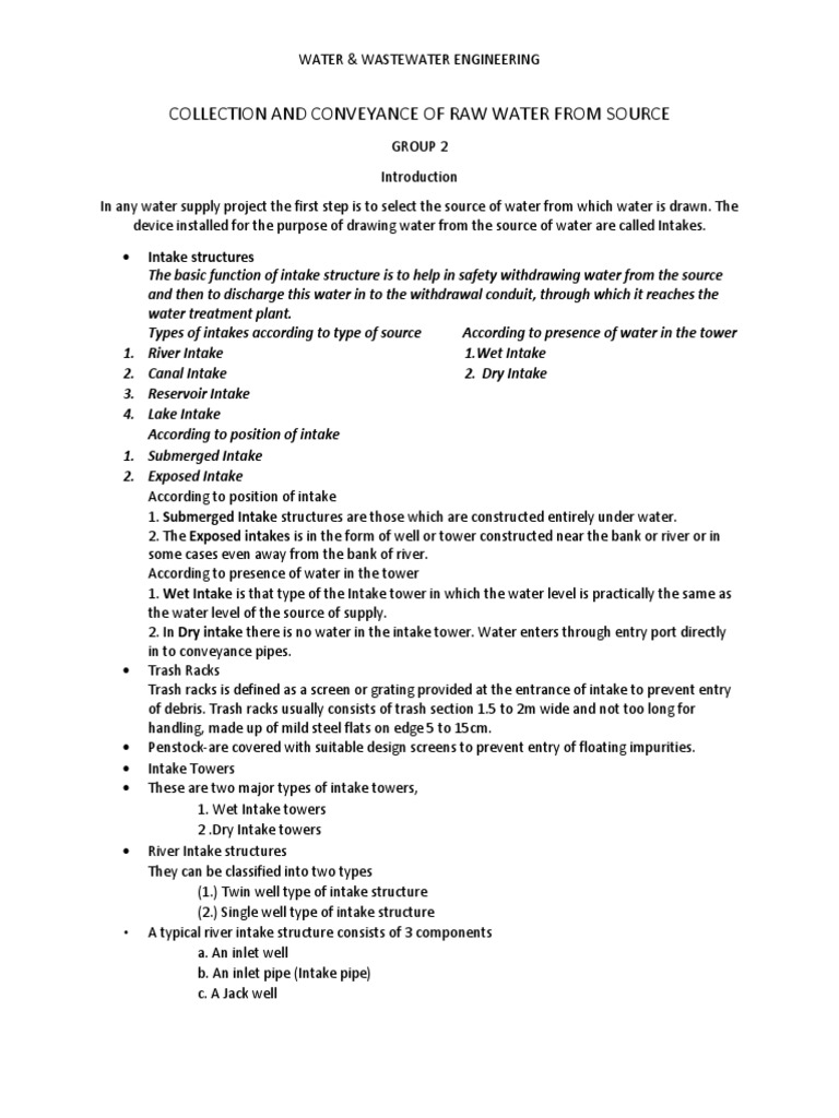 Collection and Conveyance of Raw Water From Source: Intake Structures ...