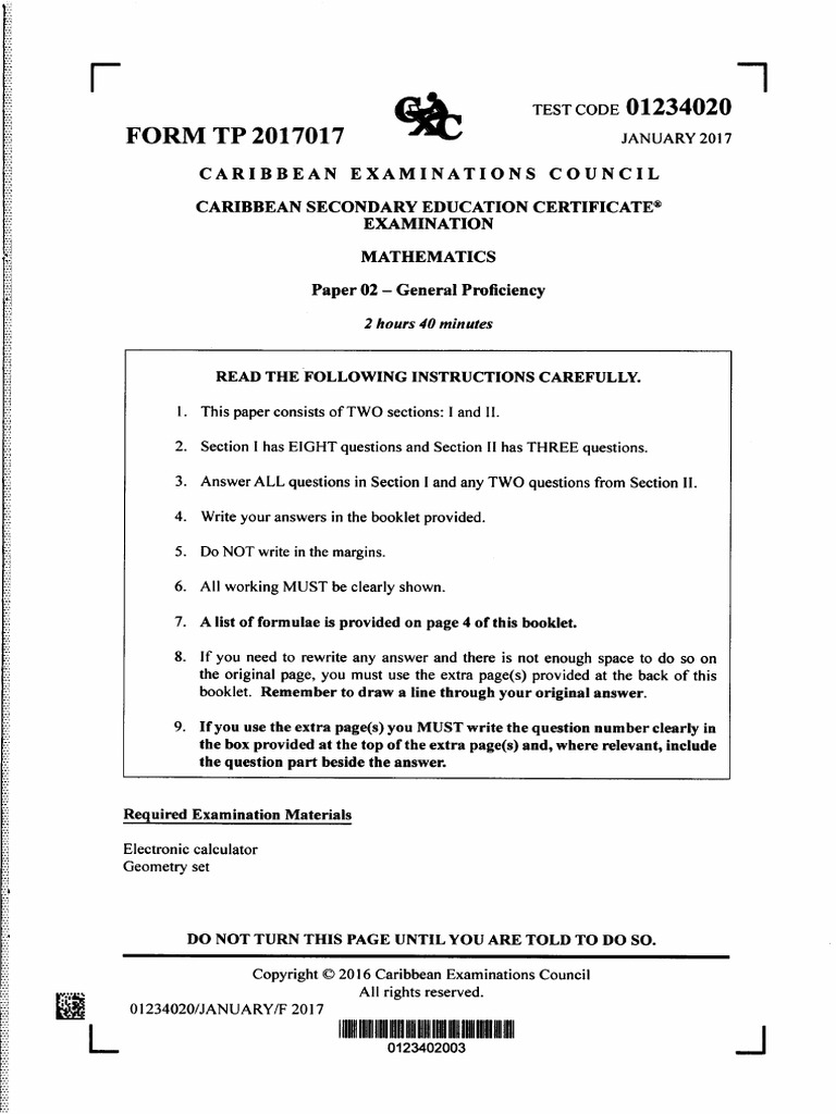 Cxc Csec Mathematics January 2017 P2 Pdf Pdf Area Trigonometric