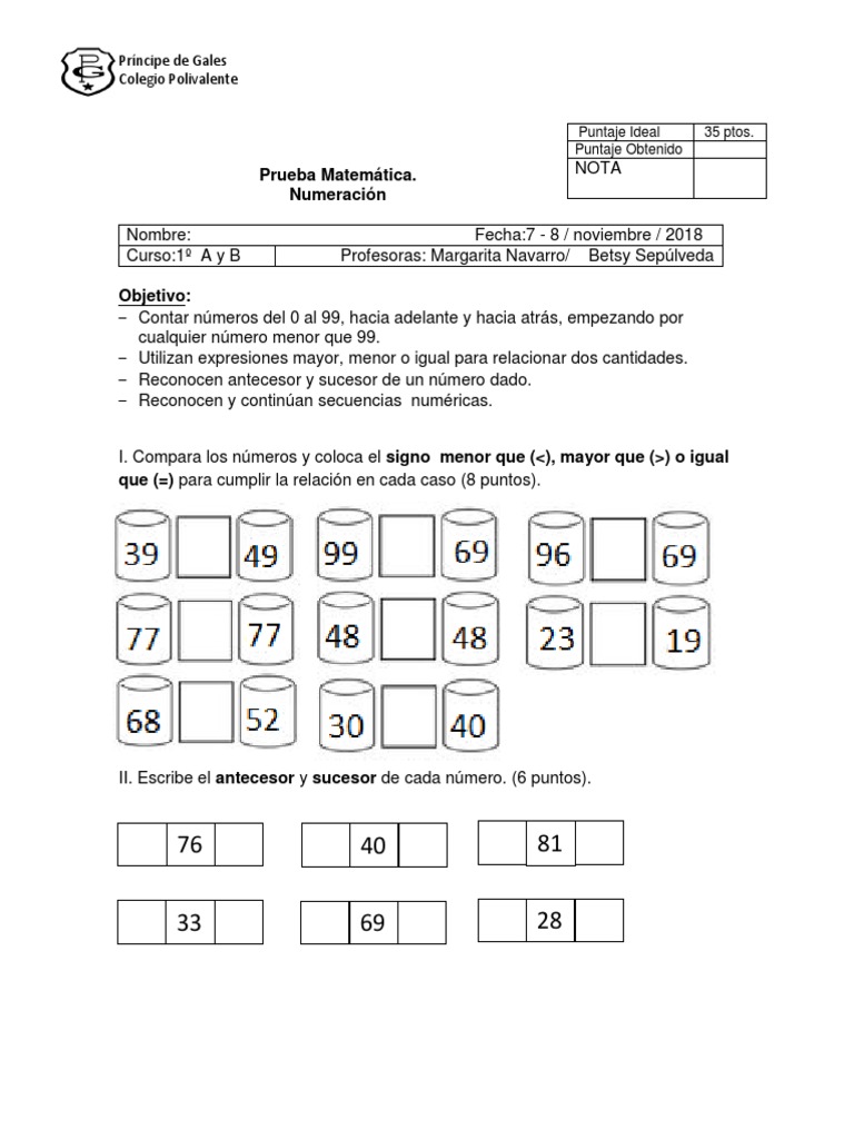 Prueba de Matemáticas: Números y Secuencias | PDF | Ocio | Deportes