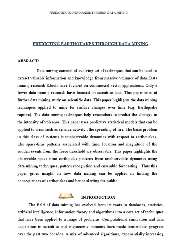 Predicting Earthquakes Through Data Mining | PDF | Cluster Analysis ...