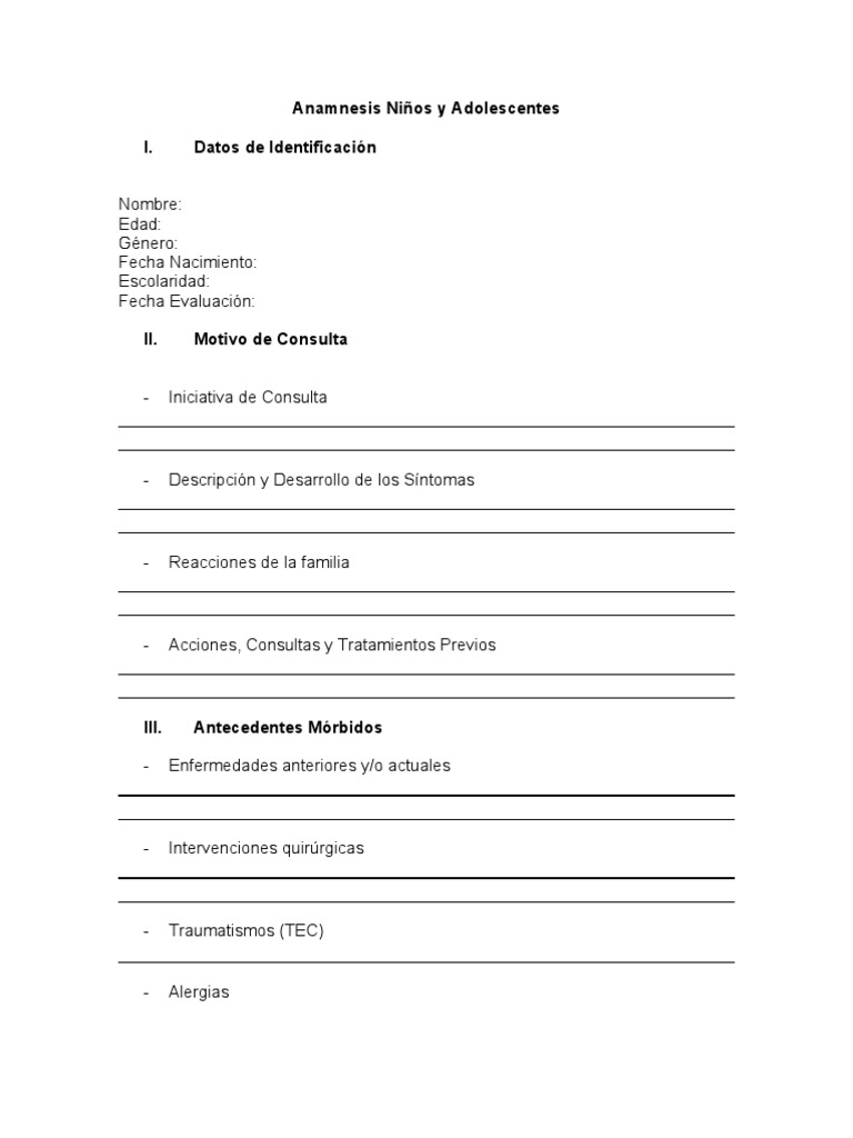 Anamnesis Niños Y Adolescentes Pdf