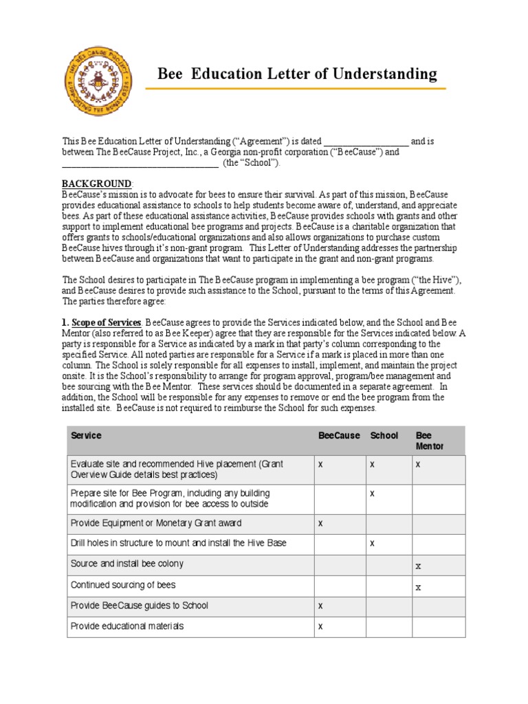 2019-Letter of Understanding | PDF | Beehive | Beekeeping