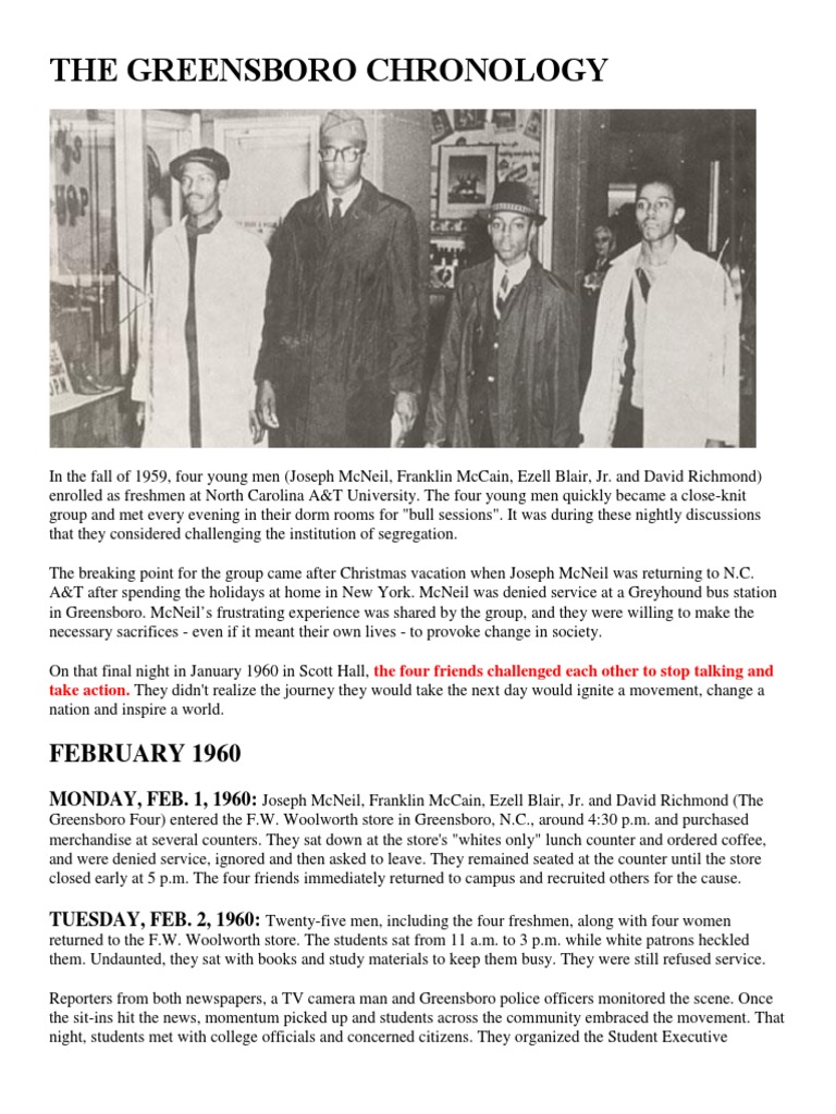 Greensboro Sit-Ins: A Civil Rights Timeline | PDF | Greensboro ...