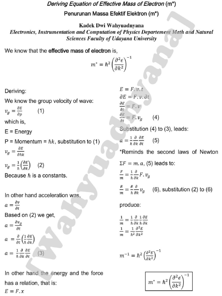 Deriving Equation of Effective Mass of Electron (Penurunan Massa ...